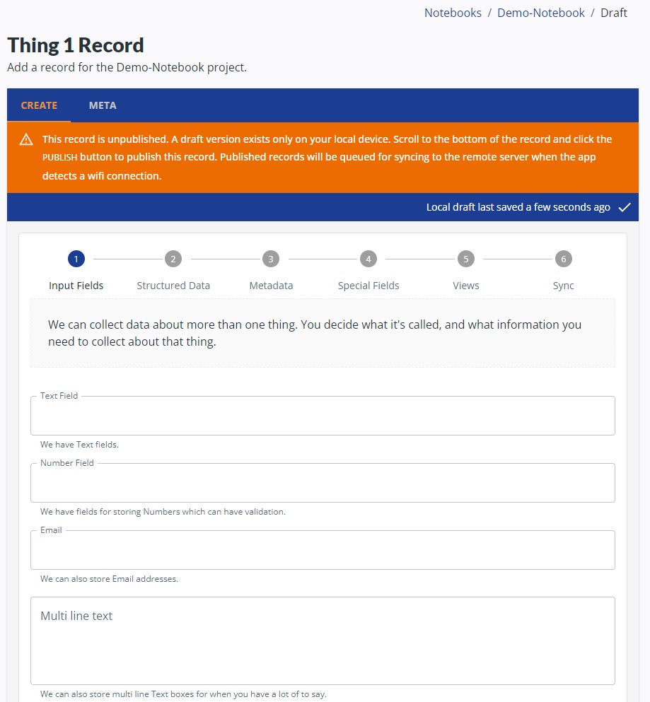 Demonstration Notebooks: Demo Notebook - FAIMS 3.0 Electronic Field Notebooks